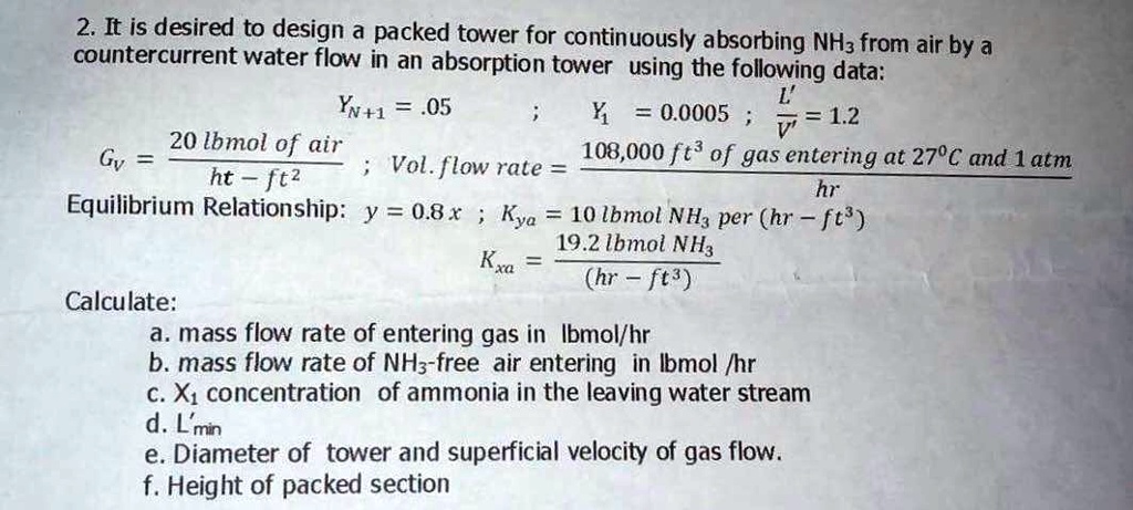 Please urgent. TY 2. It is desired to design a packed tower for ...