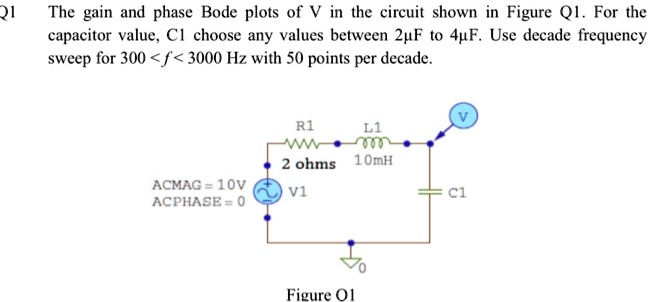 SOLVED: Q1 The gain and phase Bode plots of V in the circuit shown in ...