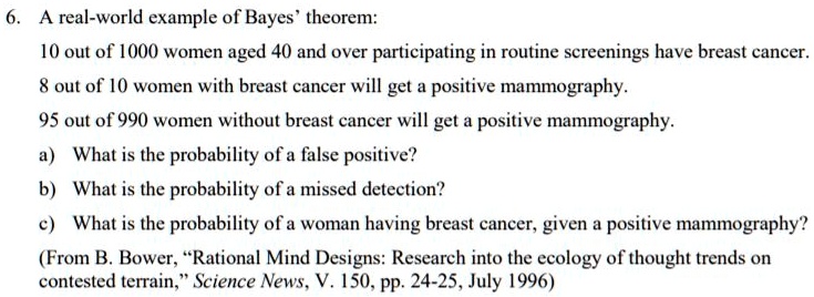 6. A real-world example of Bayes' theorem: 10 out of 1000 women aged 40 ...