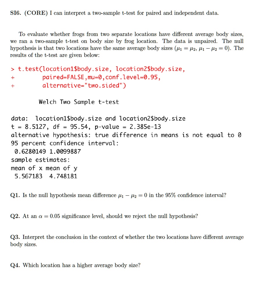SOLVED:SI6. (CORE) I can interpret GWO- sample t-test for paired and ...