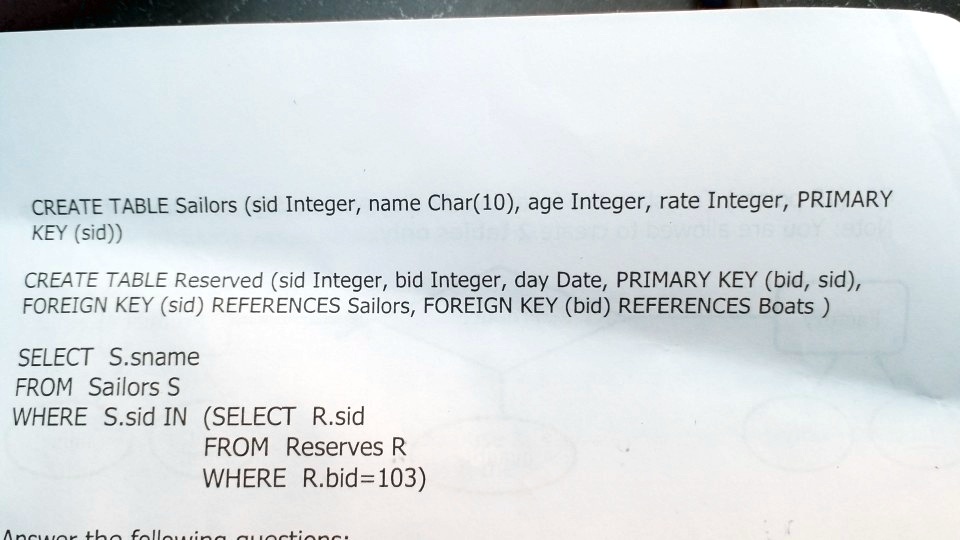 Solved Consider The Following Table Definitions And The Sql Query A Write A Query Using 