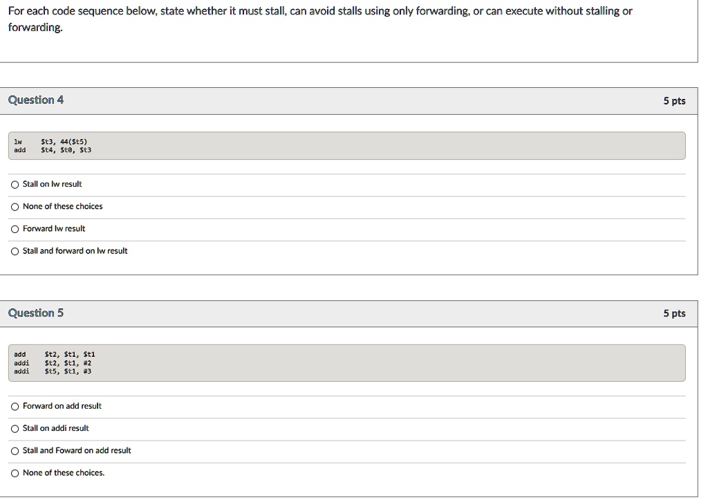 For each code sequence below, state whether it must stall, can avoid ...