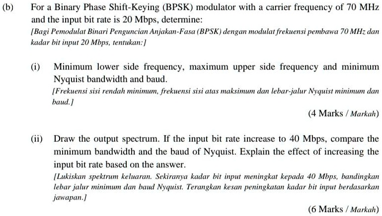 B For A Binary Phase Shift Keying Bpsk Modulator With A Carrier Frequency Of 70 Mhz And The