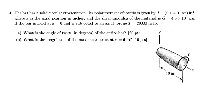 SOLVED: The bar has a solid circular cross-section. Its polar moment of ...