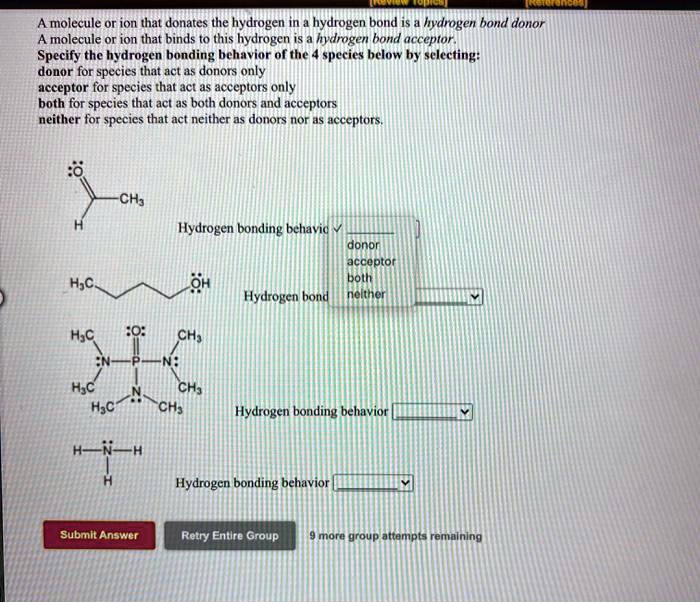 SOLVED:A molecule or ion that donates the hydrogen in & hydrogen bond ...