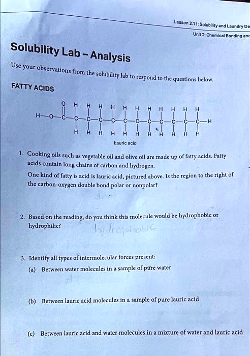Lesson 2.11: Solubility and Laundry De Unit 2: Chemical Bonding anc ...
