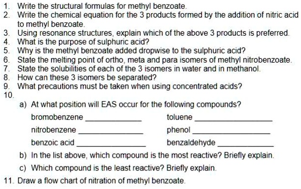 write the structural formulas for methyl benzoate write the chemical ...