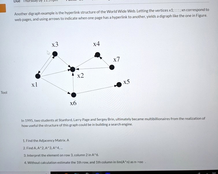 SOLVED: Duc Muisudy U hyperlink structure of the World Wide Web Letting the vertices x1;;;:;xn ...