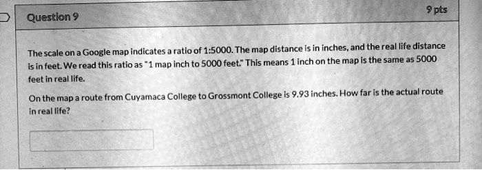 The map indicates a ratio of 1:5000. The map distance is in inches, and ...