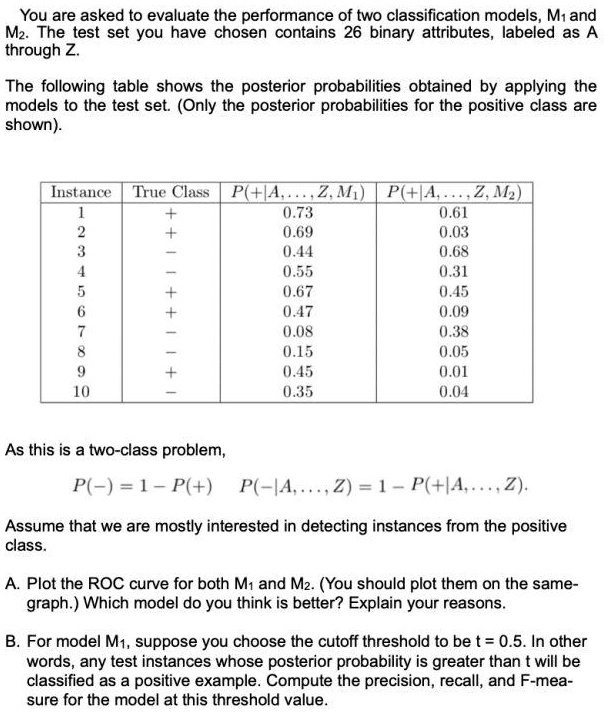 SOLVED: You are asked to evaluate the performance of two classification ...