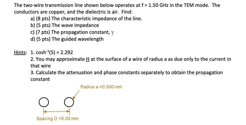 The two-wire transmission line shown below operates at f = 1.50 GHz in ...