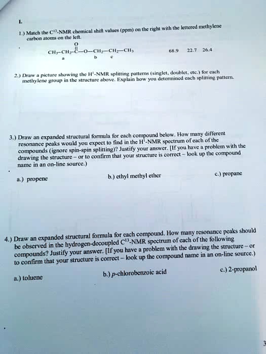 1. 1.) Match the C 13 -NMR chemical shift values (ppm) on the right ...