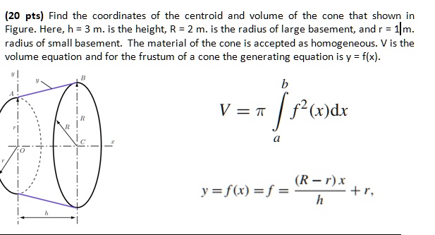 SOLVED: Find the coordinates of the centroid and volume of the cone ...