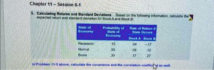 Chapter 11- Session 6-1 5. Calculating Returns and Standard Deviations Based on the following ...