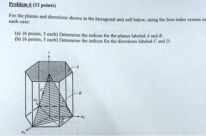 SOLVED:Problem 6 (12 points) For the planes and directions shown in the each hexagonal unit cell ...