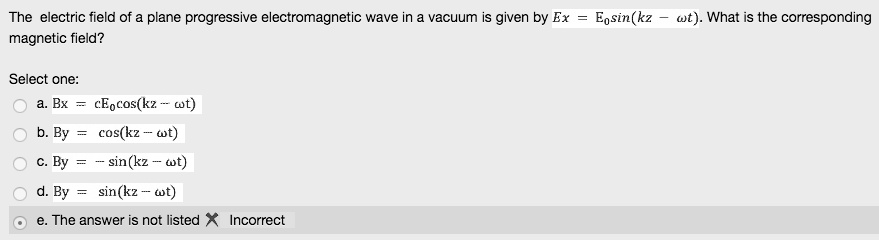 SOLVED: The electric field of a plane progressive electromagnetic wave ...