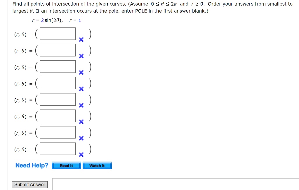 find all points of intersection of the given curves assume 0 0 2r and r 2 0 order your answers ...