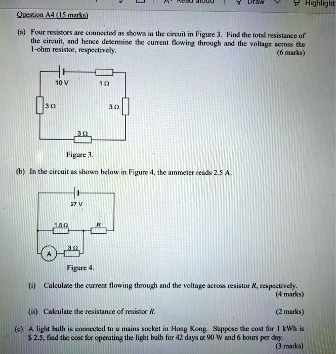 SOLVED: Could Draw Highlight Question AL5muks) Four resistors are connected as shown in the ...