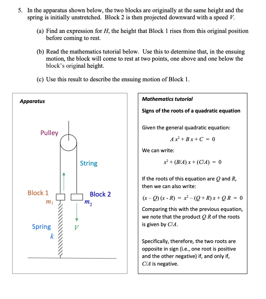 in the apparatus shown below the two blocks are originally at the same height and the spring is ...