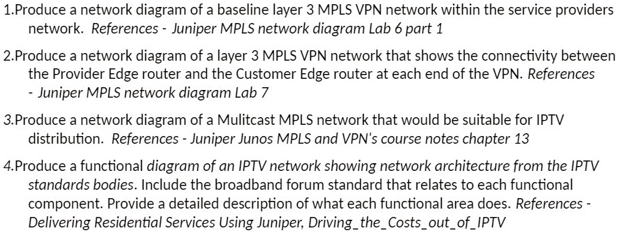SOLVED: 1. Produce a network diagram of a baseline layer 3 MPLS VPN network within the service ...