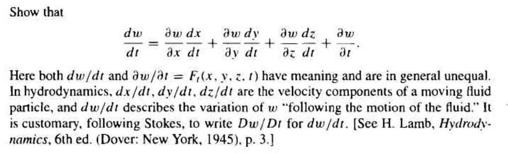 SOLVED: Show that dw/dx + dw/dy + dw/dz + dw/dt = 0 Here both dw/dt and ...