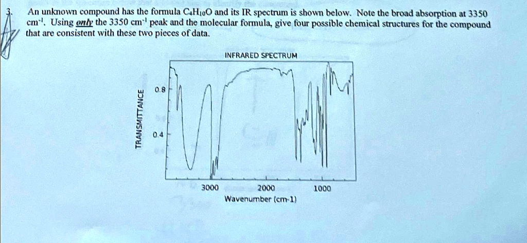 SOLVED: An unknown compound has the formula C4H40O and its IR spectrum ...