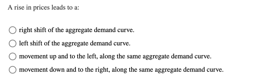 SOLVED: A rise in prices leads to a: right shift of the aggregate ...