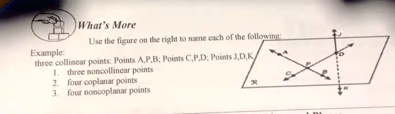 Example: What's More Use the figure on the right to name each of the following: three collinear ...