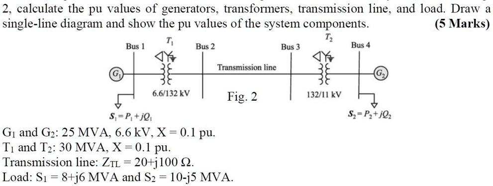 SOLVED: 2. Calculate the pu values of generators, transformers, transmission lines, and loads ...