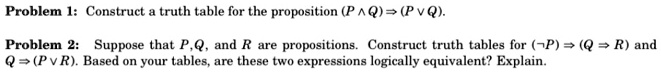 SOLVED: Problem 1: Construc truth table for the proposition (P^Q ...