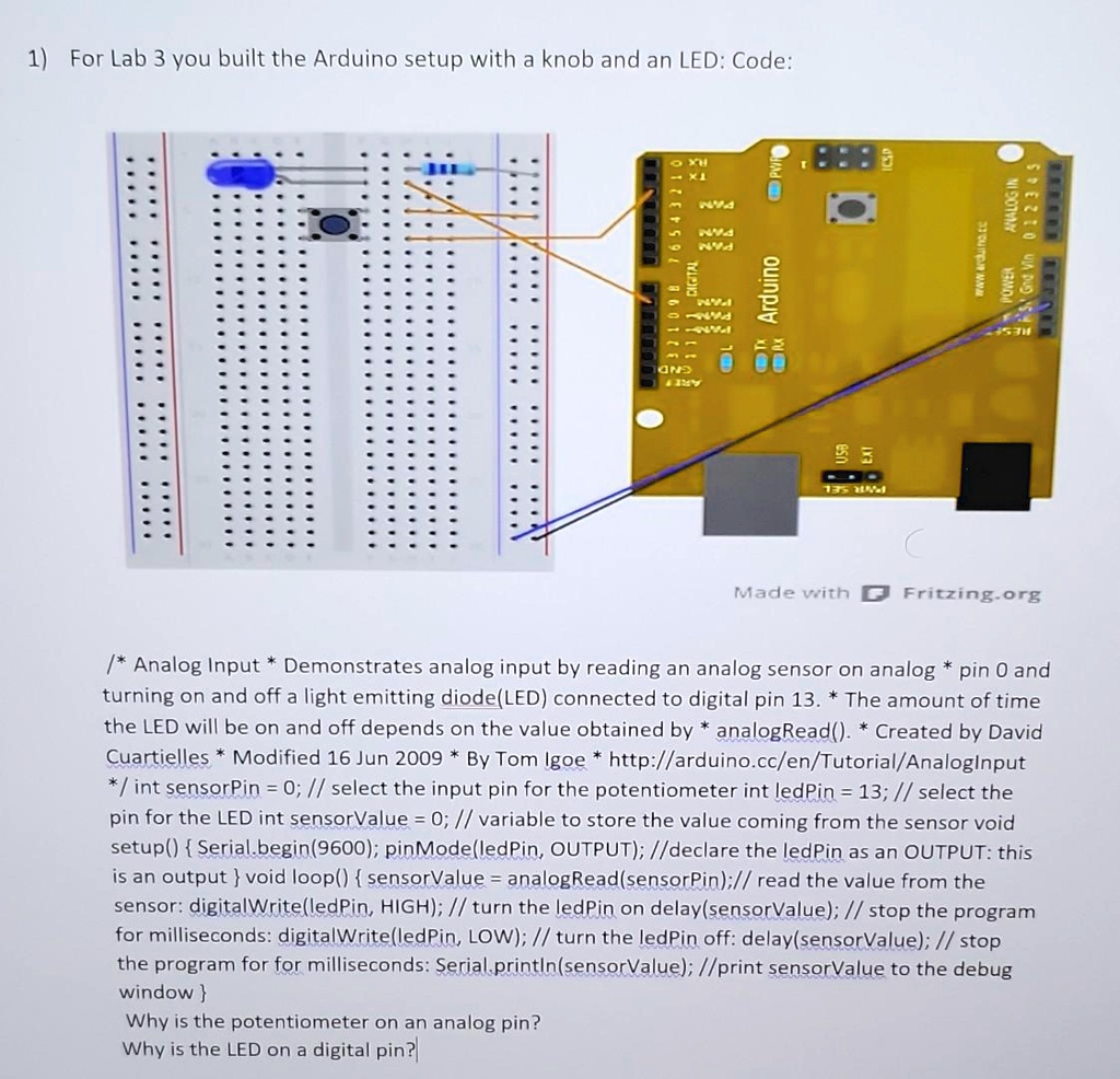 Solved For Lab 3 You Built The Arduino Setup With A Knob And An Led Code `cpp Include