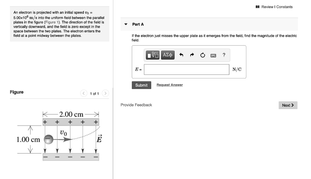 SOLVED: Review Constants An electron projected with an inilial speed " OOx108 m/s into the ...