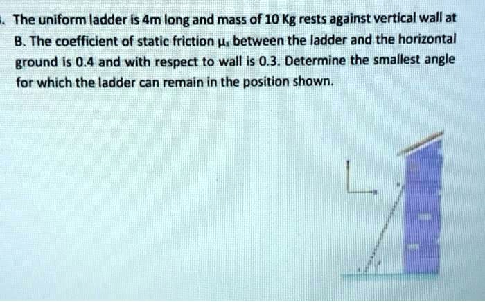 The uniform ladder is 4m long and mass of 10 Kg rests...