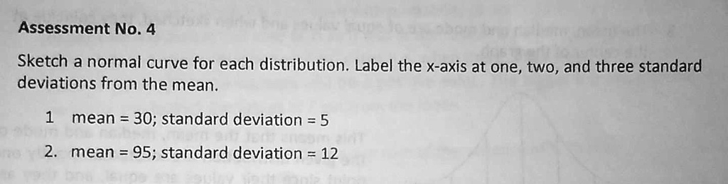 Assessment No. 4 Sketch a normal curve for each distribution. Label the x-axis at one, two, and ...