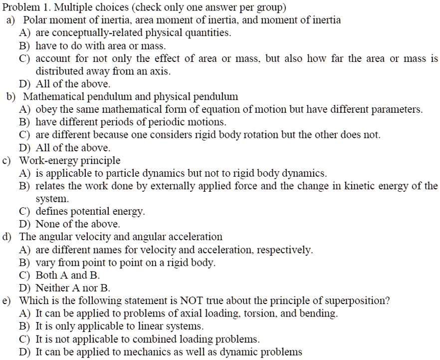 Solved Problem 1 Multiple Choices Check Only One Answer Per Group A 8380
