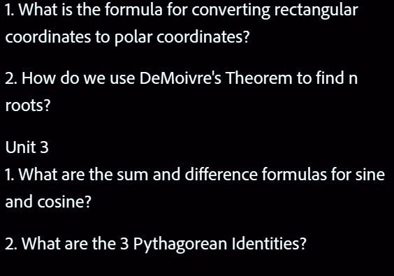 1. What is the formula for converting rectangular coordinates to polar ...