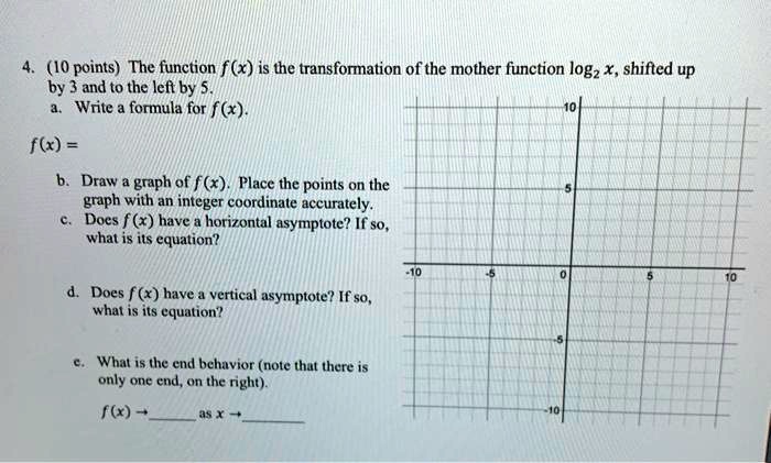 SOLVED:(10 points) The function f (x) is the transformation of the mother function logz x ...