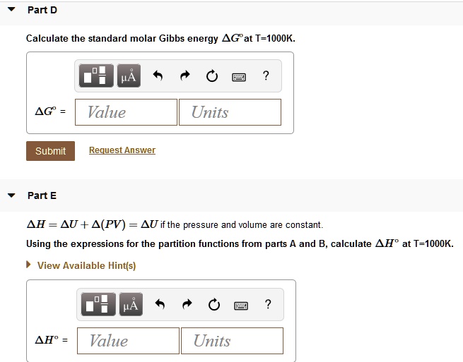 [GET ANSWER] part d calculate the standard molar gibbs energy ag at t1000k 0 b value units ...