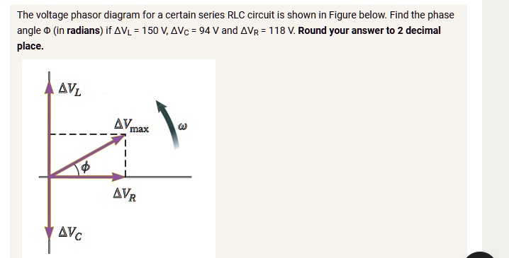 The voltage phasor diagram for a certain series RLC circuit is shown in ...