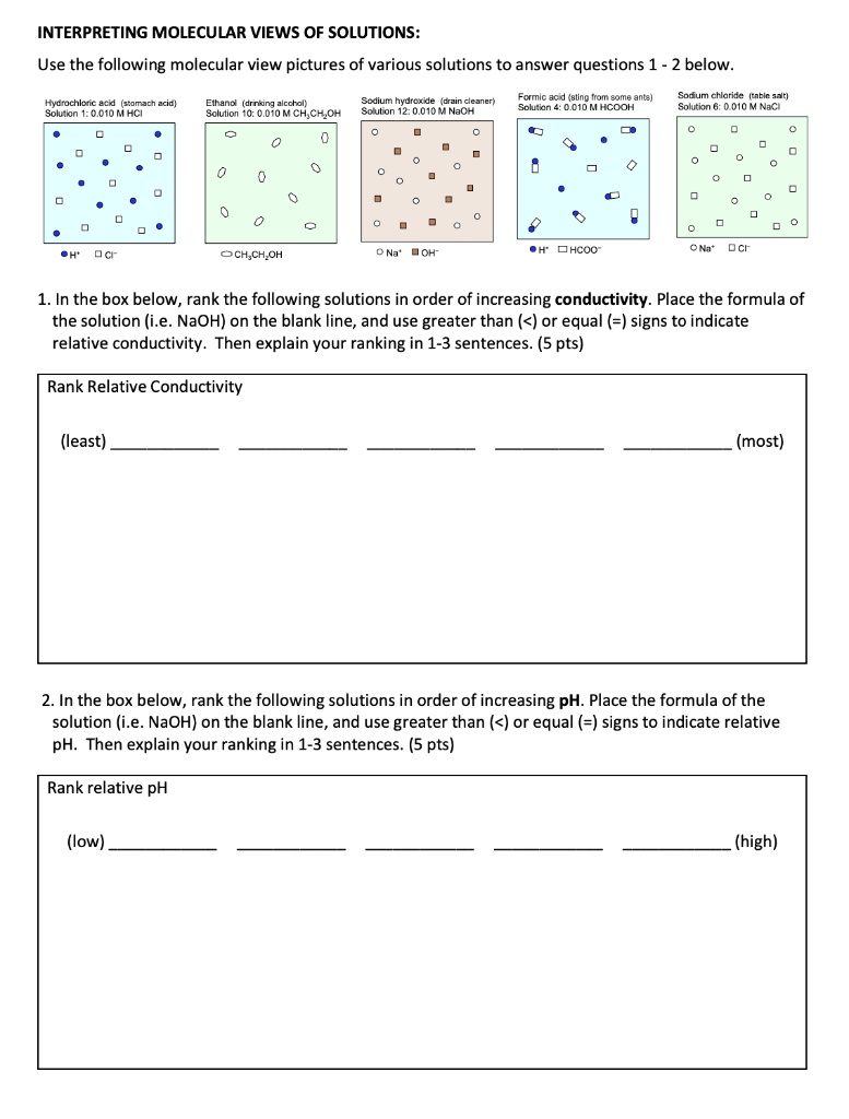 interpreting molecular views of solutions use the following molecular ...