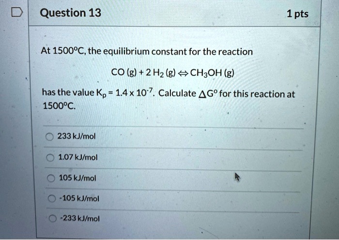 Solved At 1500°c The Equilibrium Constant For The Reaction Co G