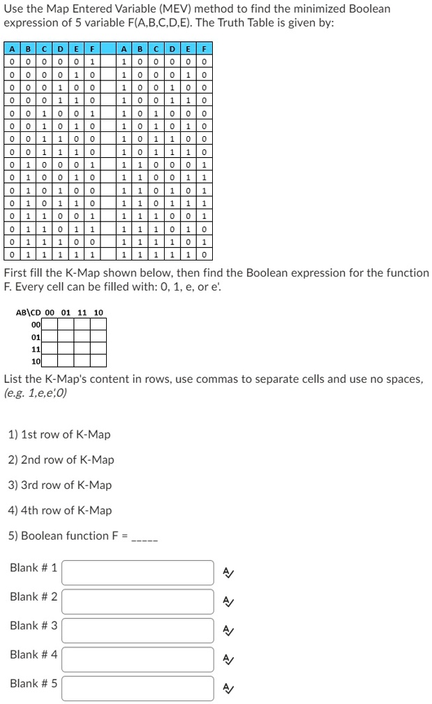 Solved Use The Map Entered Variable Mev Method To Find The Minimized Boolean Expression Of A 