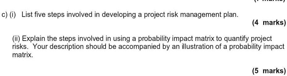 SOLVED: List five steps involved in developing a project risk ...