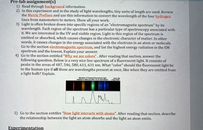 pre lab assignment read through background information this experiment and in the study of light ...