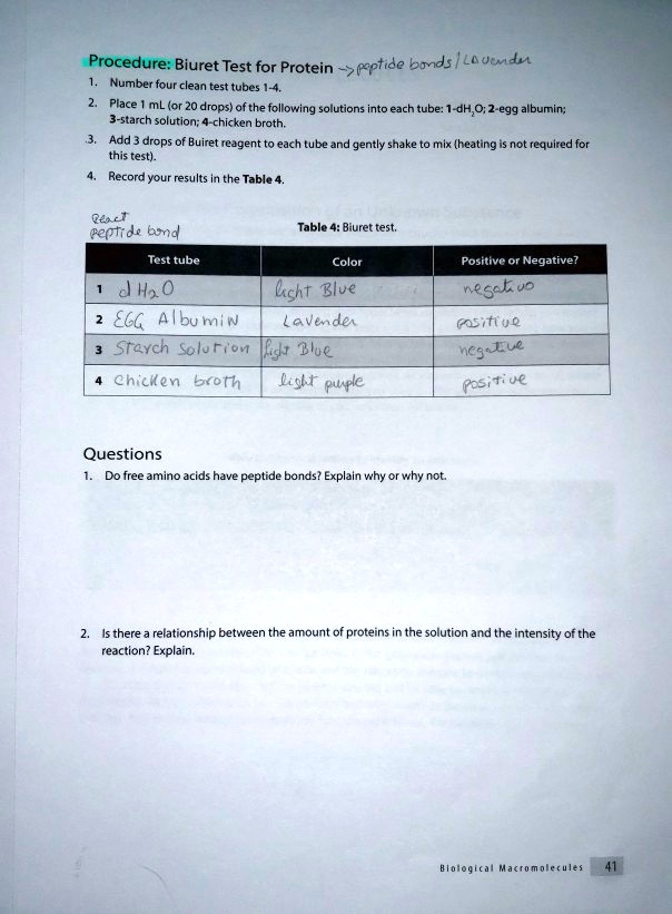 procedure biuret test mptide bunds lauedt for protein number four clean ...