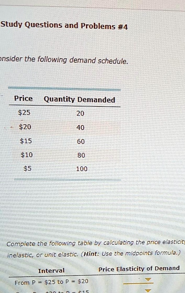 Study Questions and Problems #4 Consider the following demand schedule ...