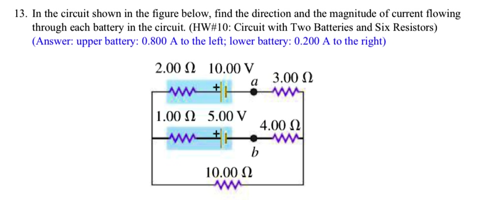 13. In the circuit shown in the figure below, find the direction and ...