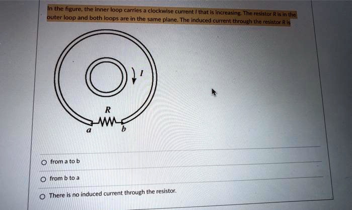SOLVED: In the figure, the inner loop carries a clockwise current I that is increasing. The ...