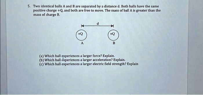 5. Two identical balls A and B are separated by a distance...