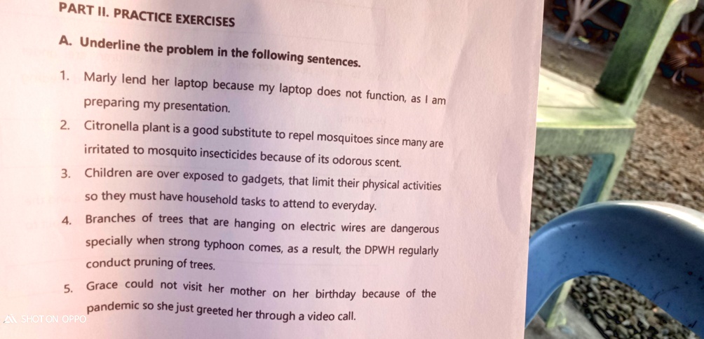 underline the problem in the following sentence part il practice ...